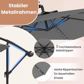 Costway Konzolový deštník Ø350 cm s 40 solárními LED světly a pytli s pískem