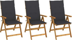 vidaXL Skládací zahradní židle s poduškami 3 ks masivní akáciové dřevo [3064089] Barva: Modrá