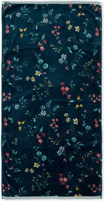 Pip Studio ručníky z bavlněného froté Les Fleurs, tmavě modré (Luxusní ručníky z bavlněného froté v designu Les Fleurs v tmavě modré barvě)