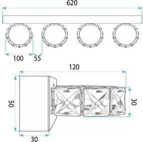 Toolight APP1940-4W, nástěnná LED svítilna, 620 mm, chromová, OSW-66074