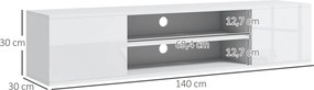 HOMCOM Nástěnný televizní stolek v moderním stylu - 2 skříňky, 2 centrální nika a 2 otvory pro správu kabelů 140 x 30 cm bílá