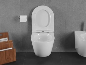 Mexen Lena, závěsná WC mísa 490x360x340 mm, Rimless Tornádo + toaletní WC sedátko z duroplastu, bílá lesklá, 30220400T
