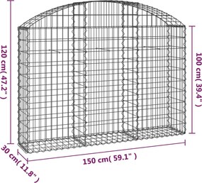 Klenutý gabionový koš 150 x 30 x 100/120 cm pozinkované železo 153445