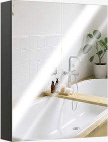 HOMCOM koupelnová skříňka s dvěma dveřmi, zrcadlem a 2 vnitřními poličkami z MDF, 60x15x75 cm, černá