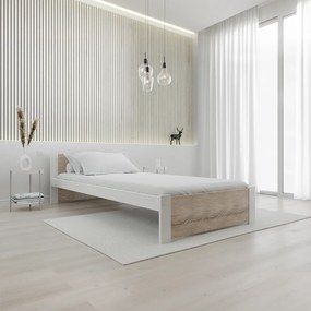 Postel IKAROS 90 x 200 cm, bílá/dub sonoma Rošt: S lamelovým roštem, Matrace: Matrace Somnia 18 cm