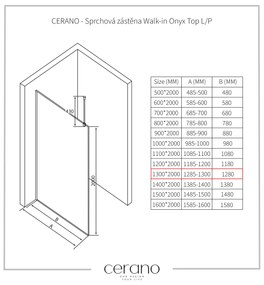 CERANO - Sprchová zástěna Walk-in Onyx Top L/P - kulatá vzpěra - chrom, transparentní sklo - 130x200 cm, CER-CER-8050BD1700