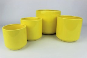 Žlutý keramický kulatý květináč 15 cm