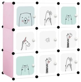 Modulační skříň/regál na hračky Eco Toys zvířátka - bílá/mátová/růžová