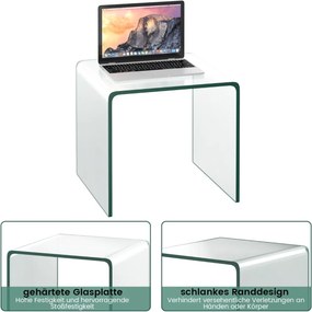 Costway Noční stolek skleněný z průhledného skla ve tvaru U čtvercový, průhledný