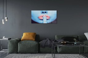 Obraz na skle Žena neonové rty 125x50 cm