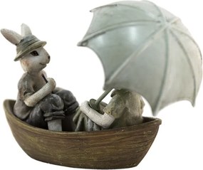 Dekorace králíci na loďce s deštníkem - 14*10*12 cm
