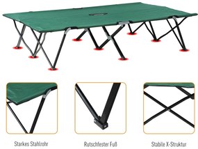 MM Handel  Skládací kempingová postel Outsunny pro 2 osoby s přepravní taškou, nosnost až 136 kg, ocelová oxfordská , 193 x 125 x 40 cm | zelená, Barvy a parametry Zelená