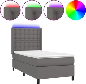 Box spring postel s matrací a LED šedá 90x200 cm umělá kůže 3139365