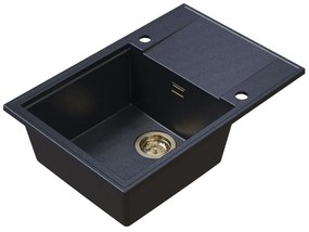 Sink Quality Sink55, kuchyňský granitový dřez 680x460x215 mm + zlatý sifon, černá skvrnitá, SKQ-SINK.B.1KDO.XG