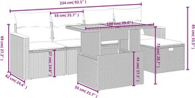 6dílná zahradní sedací souprava s poduškami šedá polyratan 3276035