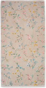 Pip Studio ručníky z bavlněného froté Les Fleurs, khaki (Luxusní ručníky z bavlněného froté v designu Les Fleurs v barvě khaki)