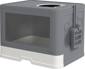 Podestýlka PawHut s víkem a lopatkou Podestýlka do 4 kg, vnitřní, plast, šedá, 48,5x38x36,5 cm| Aosom