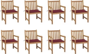 Zahradní židle 8 ks vínové podušky masivní teak 3073067