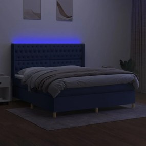 Box spring postel s matrací a LED modrá 160x200 cm textil 3139131