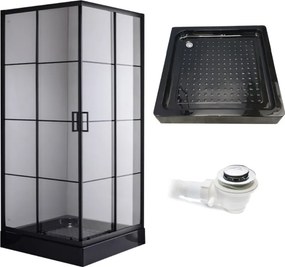 BPS-koupelny Čtvercový sprchový kout BL32B 90x90 černá/transparent + vanička SXL02B BL černá