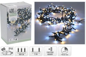 Venkovní světelný řetěz Microcluster, 8 m, 400 LED, teplá bílá + bílá, časovač, IP44, 8 m