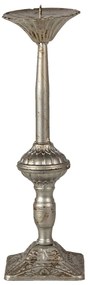 Kovový stříbrný svícen s patinou Leala -Ø  9*32 cm