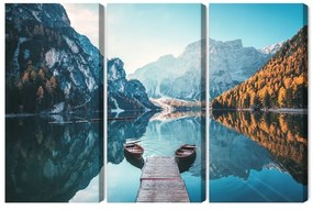 Vícedílný obraz Jezero Braies V Italských Dolomitech 3D Nedostatek Nedostatek Přírodní plátno 180x120