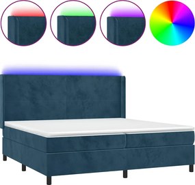 Box spring postel s matrací a LED tmavě modrá 200x200 cm samet 3139467