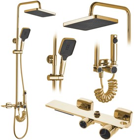 Rea Helix, nástěnný sprchový set s termostatickou baterií a bidetovou sprškou, zlatá lesklá, REA-P6619
