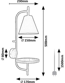 Rabalux 71293 - Nástěnná lampa s poličkou AZOME 1xE27/15W/230V buk