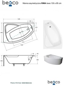 BESCO Asymetrická vana RIMA Nožičky k vaně - Bez nožiček, Rozměr vany - 130 × 85 cm, Způsob provedení - Levé VANRIM130L