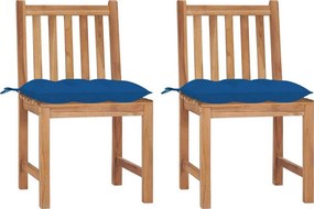 vidaXL Zahradní židle s poduškami 2 ks masivní teak [3062932] Barva: Modrá
