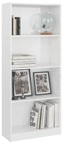 Petromila Knihovna 4 police bílá vysoký lesk 60 x 24 x 142 cm dřevotříska