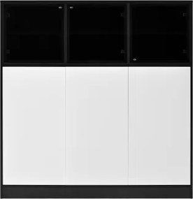 Aosom Kuchyňská skříňka s LED osvětlením, 3 skleněné dveře, 3 bílé dveře a 14 přihrádek, 100x40x105 cm, bílá