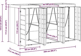 vidaXL Úložný box na 3 popelnice Antracit 340 x 77,5 x 115,5 cm Ocel [3394784]