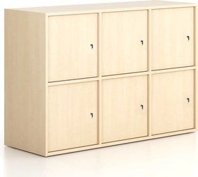 Kancelářská skříň FRAME, nízká, 6x dveře, 1299 x 450 x 881 mm, cylindrický zámek, bříza