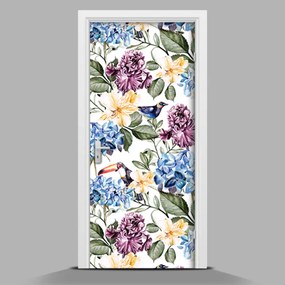 Wallmuralia Samolepící tapeta na dveře Barevné květiny a tukany 75x205