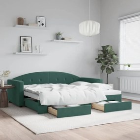 Válenda s přistýlkou a zásuvkami tmavě zelená 90 x 200 cm samet 3197351
