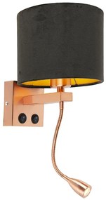 Moderní nástěnná lampa měděná s černým sametovým stínítkem - Brescia