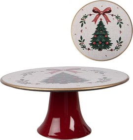 Plastový servírovací podnos na noze se stromky Christmas Harmony - Ø 22*10 cm