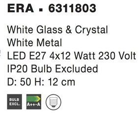 Nova Luce Stropní svítidlo ERA bílé sklo a křišťál chromovaný kov E27 3x12W