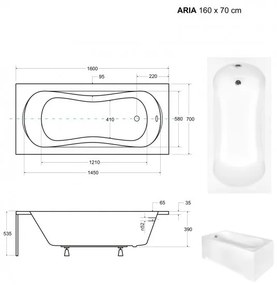 Hopa ARIA PLUS 160 cm VANARIA160PLUS+OLVPINOZ vana vč. nožiček