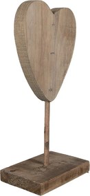 Hnědá antik dřevěná dekorace srdce na podstavci - 15*8*27 cm