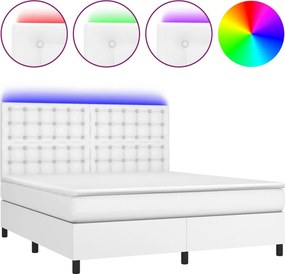 Box spring postel s matrací a LED bílá 180x200 cm umělá kůže 3135958