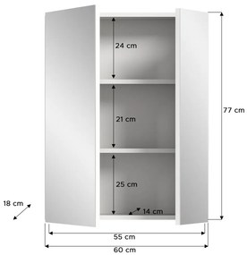 Koupelnová zrcadlová skříňka Vira, 60 cm, bílá