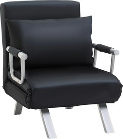 HOMCOM Rozkládací pohovka 2 v 1 s nastavitelným opěradlem 65L x 77W x 80H cm, snímatelný potah, polštáře, robustní a nerezavějící, polyester černá | …