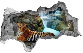 Wallmuralia Díra 3D fototapeta nálepka Tygr vodopád 95x73 cm