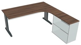 Sestava stolu a skříně levá 180 cm - Hobis Cross CE 1800 H L Dekor stolové desky: ořech, Dekor lamino podnože: šedá, Barva nohou: černá