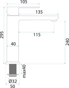 Rea Logan, vysoká umyvadlová baterie h-295 mm, broušená ocel, REA-B6684