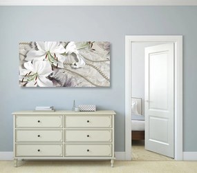 Obraz bílá lilie s perlami Varianta: 100x50